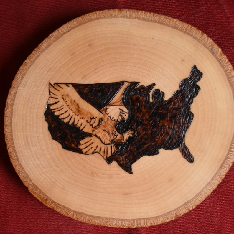 Patriotic Coasters With Eagle Designs, Set of 3 Wood Burning Coasters ...