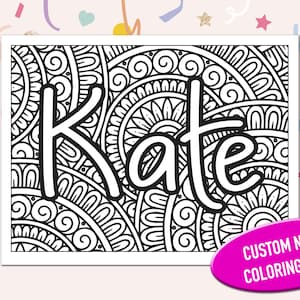 Custom Name Line Drawing Coloring Page | Personalized Gift | Kids Party ...