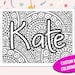Custom Name Line Drawing Coloring Page | Personalized Gift | Kids Party ...