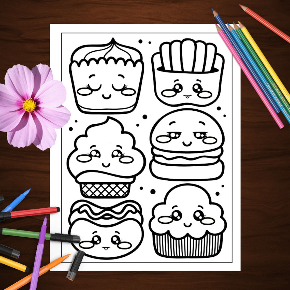 Kawaii: Cute Coloring Book, 50 Easy Adorable Illustrations, Large ...