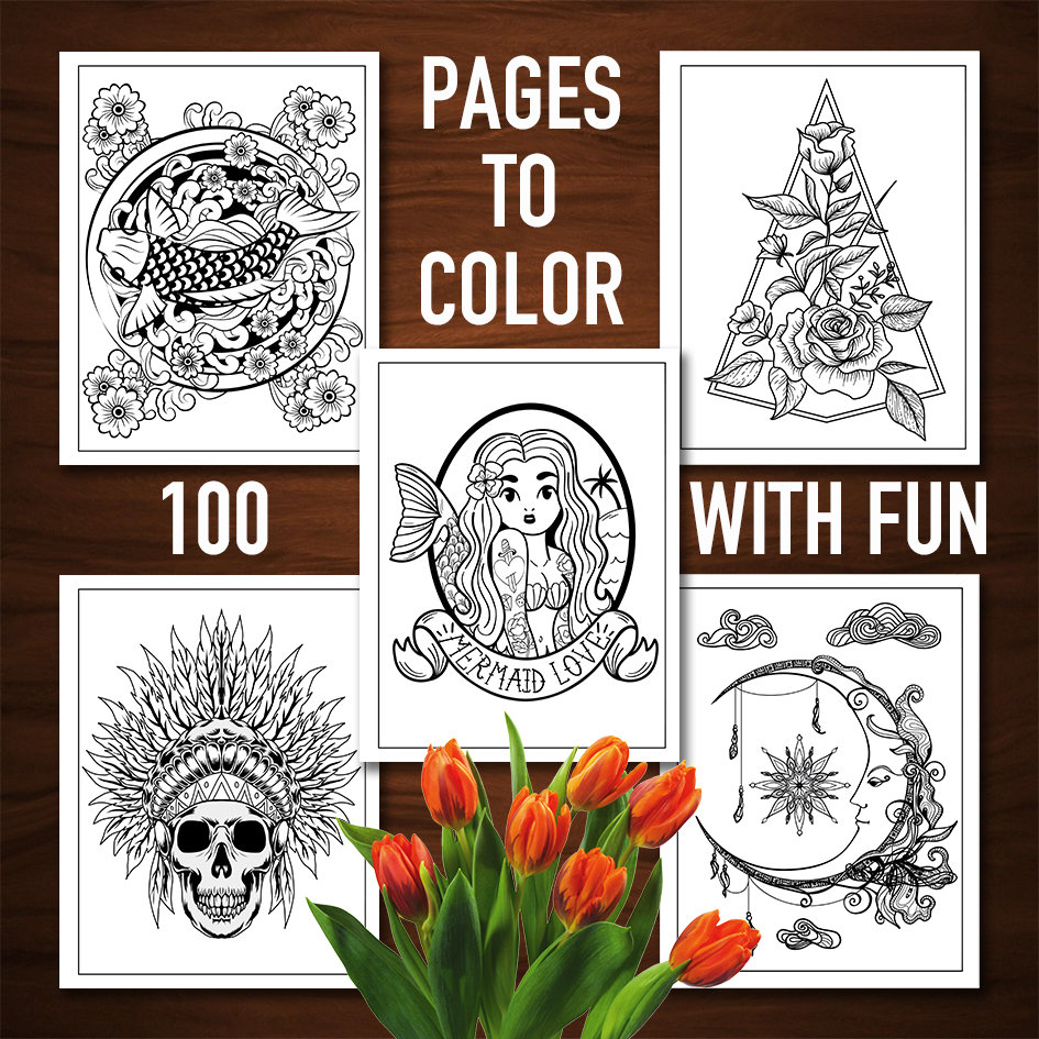 100 TATTOO VOL.1 Coloring Book for Adults 100 Large Prints | Etsy