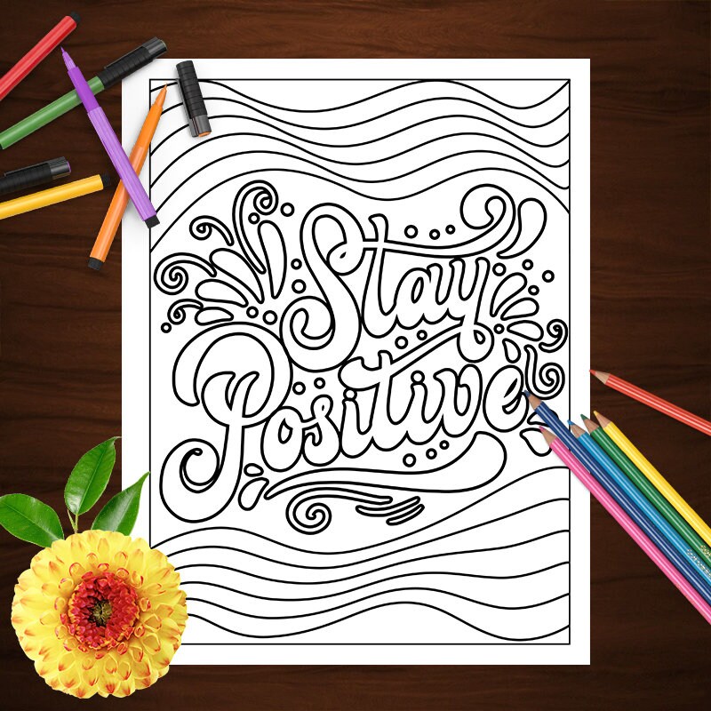 Positive Vibes – Motivational Coloring Book 50 Easy Large Prints ...