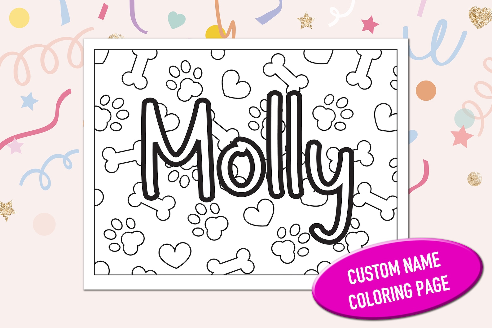 Custom Name Line Drawing Coloring Page | Personalized Gift | Kids Party ...