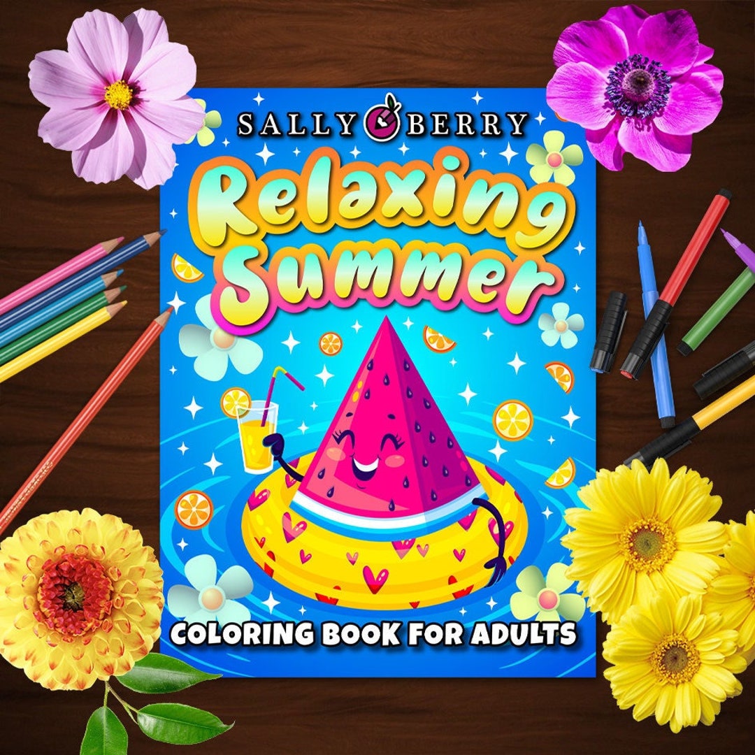 Relaxing Summer Coloring Book: 30 Easy Cute Illustrations, Large Prints ...