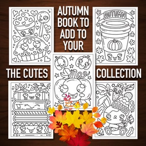 Cute Autumn Coloring Book: 25 Easy Kawaii Fall Illustrations, Large ...