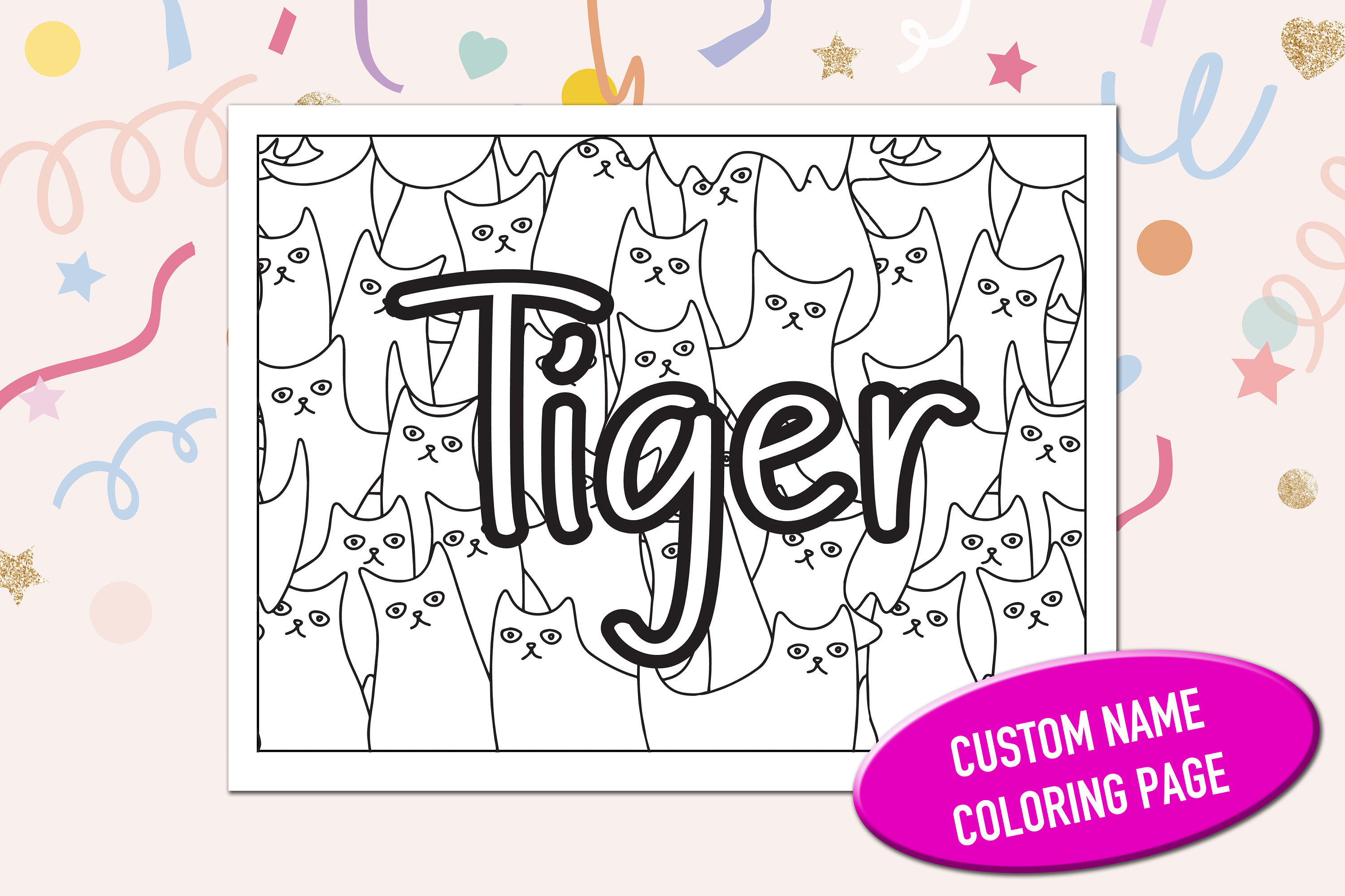 Custom Name Line Drawing Coloring Page Personalized Gift - Etsy Canada