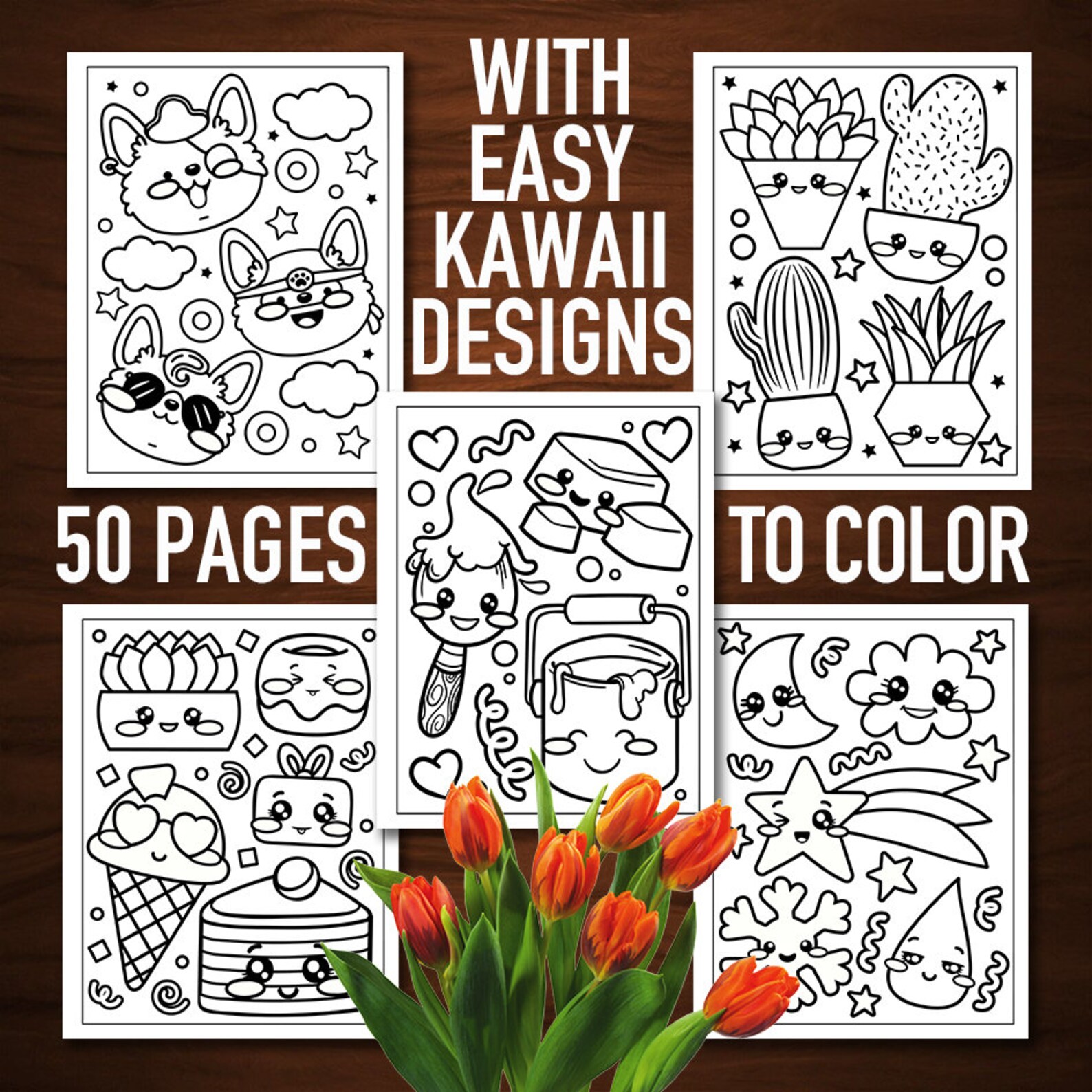 Kawaii: Cute Coloring Book 50 Easy Adorable Illustrations - Etsy
