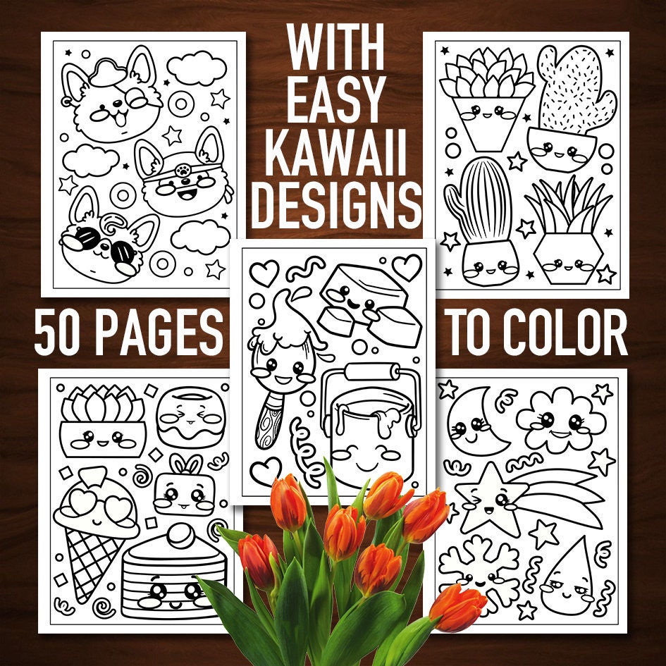 Kawaii: Cute Coloring Book 50 Easy Adorable Illustrations - Etsy