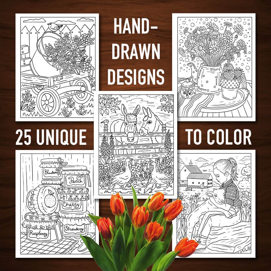 Country Farm Life Coloring Book 25 Unique Illustrations | Etsy