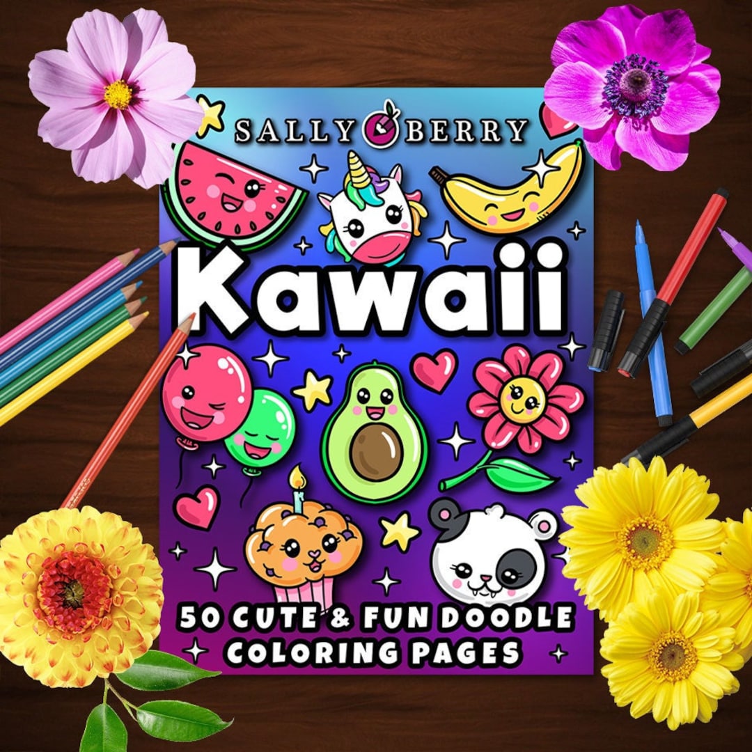 Kawaii: Cute Coloring Book, 50 Easy Adorable Illustrations, Large ...