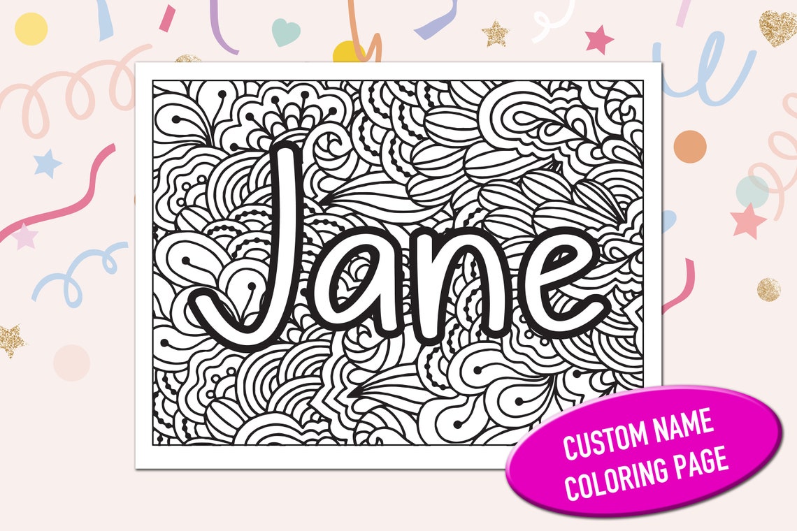 Custom Name Line Drawing Coloring Page | Personalized Gift | Kids Party ...