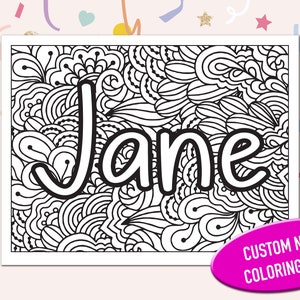 Custom Name Line Drawing Coloring Page Personalized Gift Kids Party ...