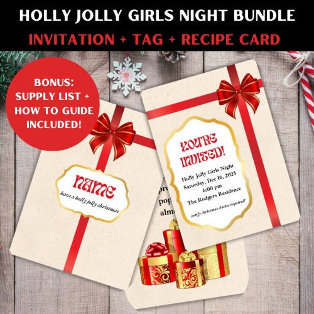 Holly Jolly Girls Night Bundle Custom CHRISTMAS RECIPE Tags-digital ...