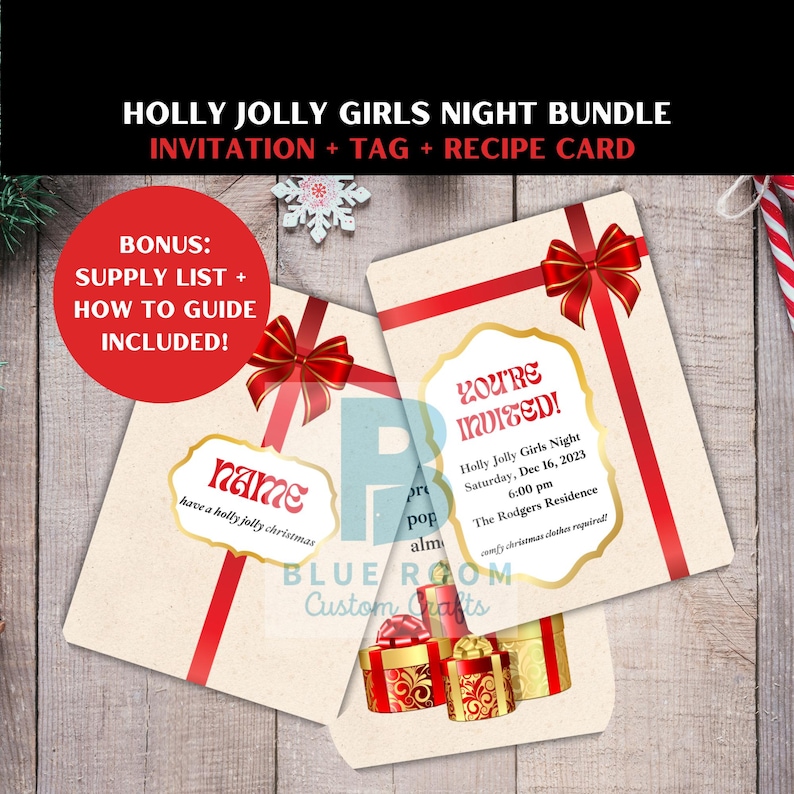 Holly Jolly Girls Night Bundle Custom CHRISTMAS RECIPE Tags-digital ...