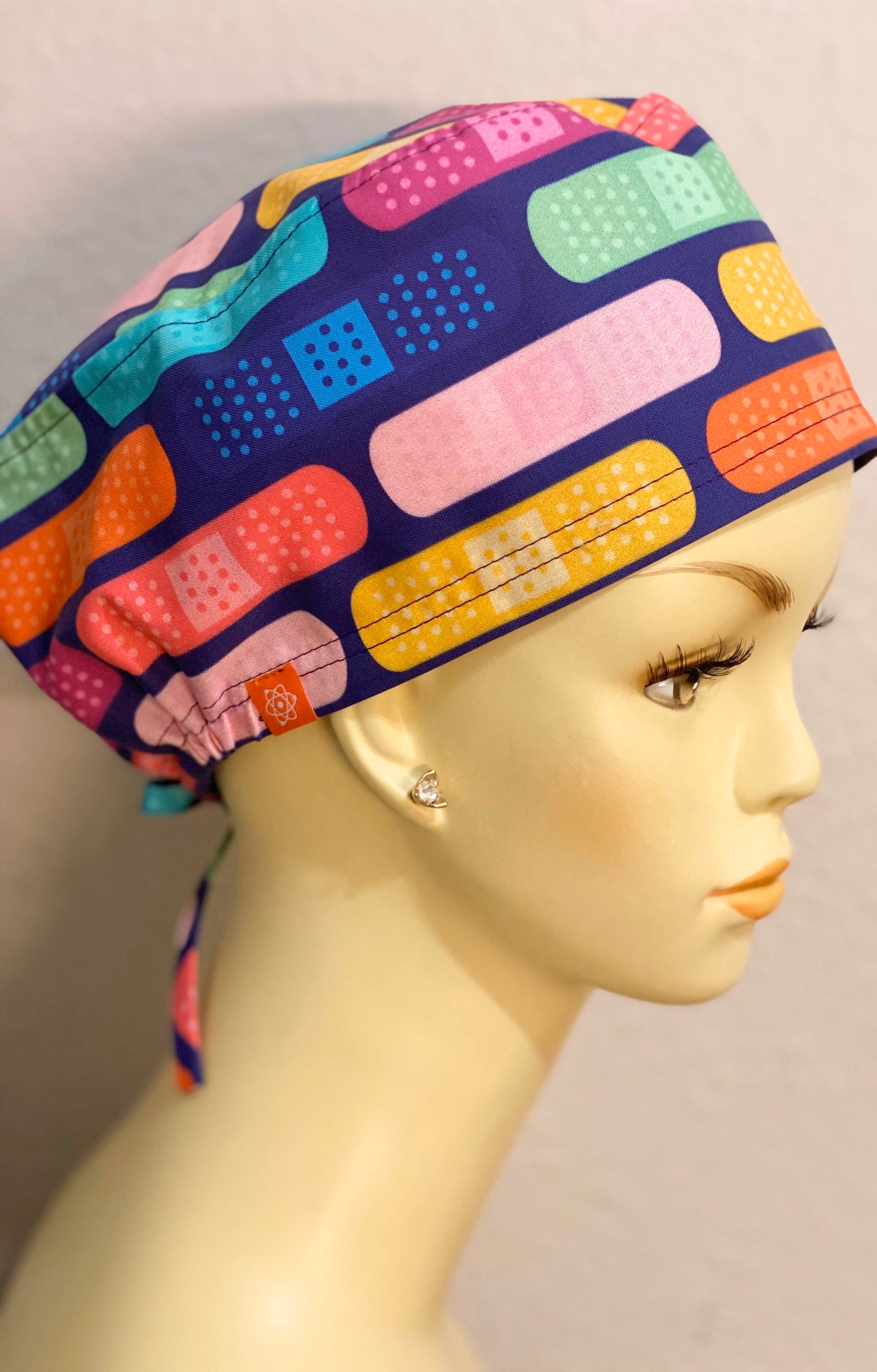 Band Aid Rainbow Scrub Cap With Buttons, Scrub Hat, Surgical Cap With ...