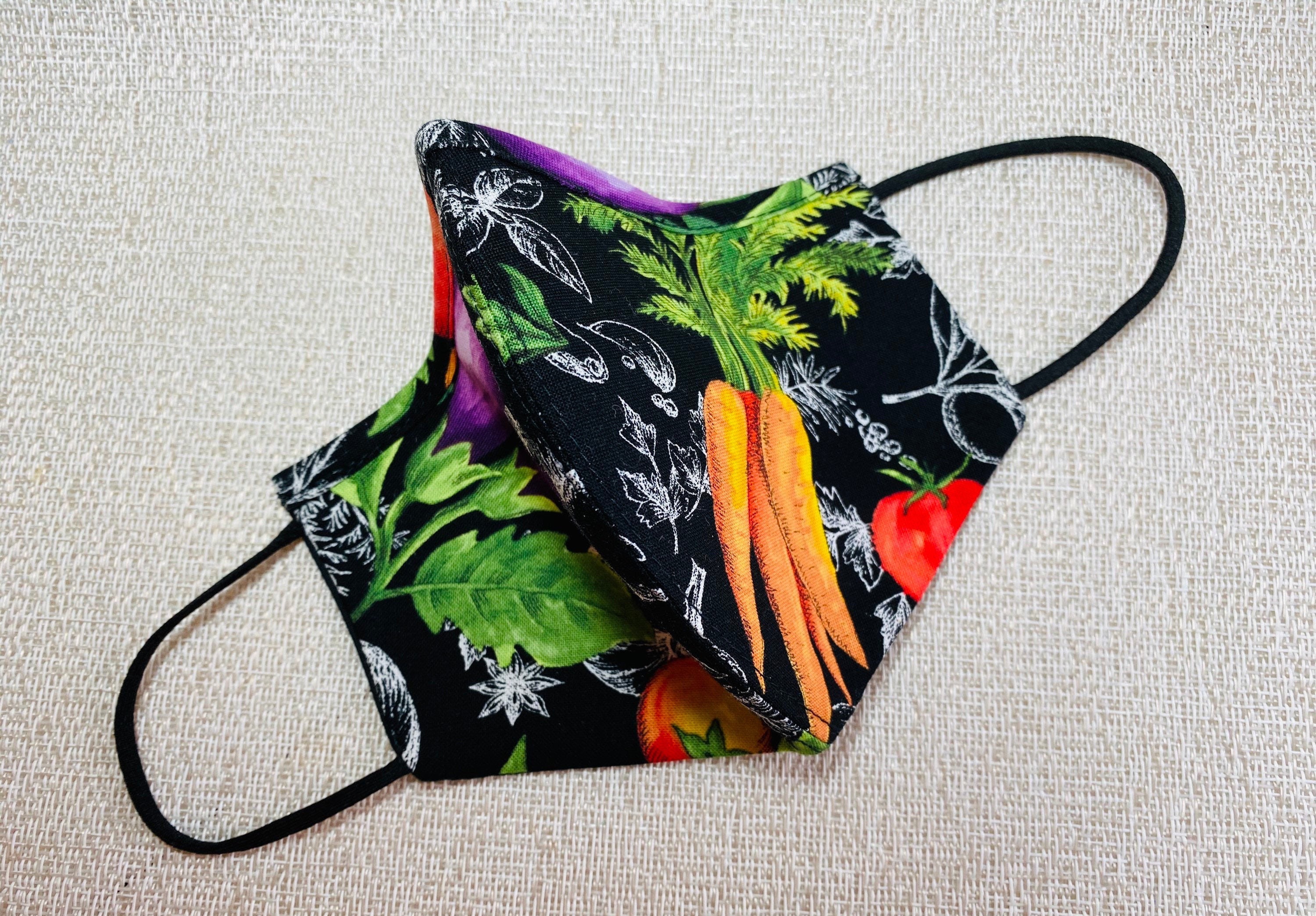 Vegetables Mask With Nose Wire. 100% Cotton, Washable, Triple Layer ...