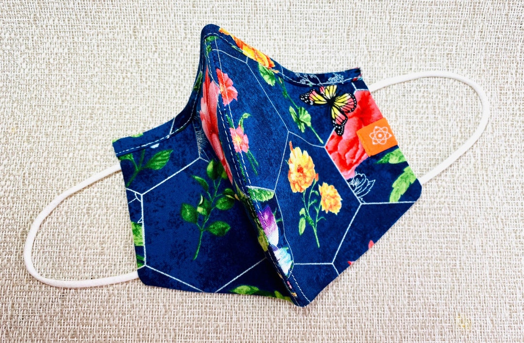 Blue Honeycomb, Bees & Butterflies Mask With Nose Wire. 100% Cotton ...