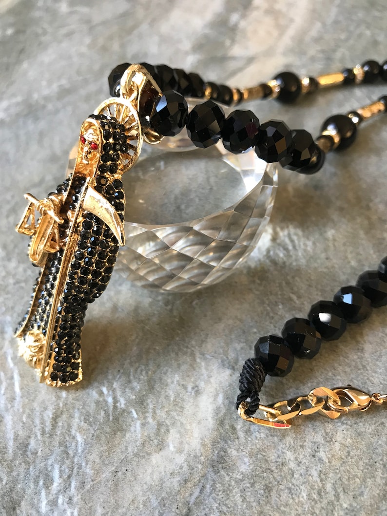 Handmade Holy Death Black Pendant Necklace Collar Santa Muerte Negro ...