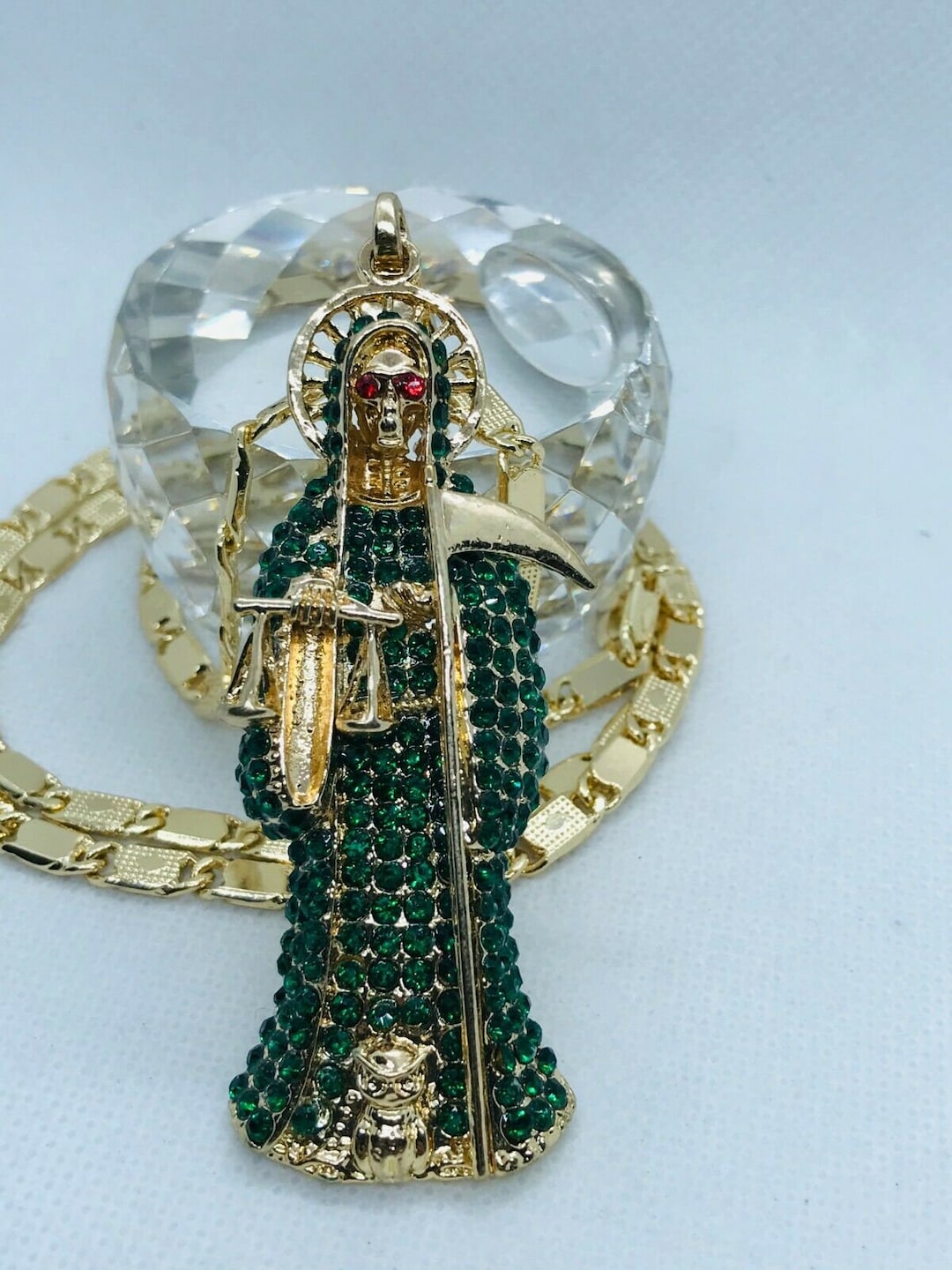Santa Muerte Verde Pendant Gold Filled Green Holy Death & Chain 26" In ...