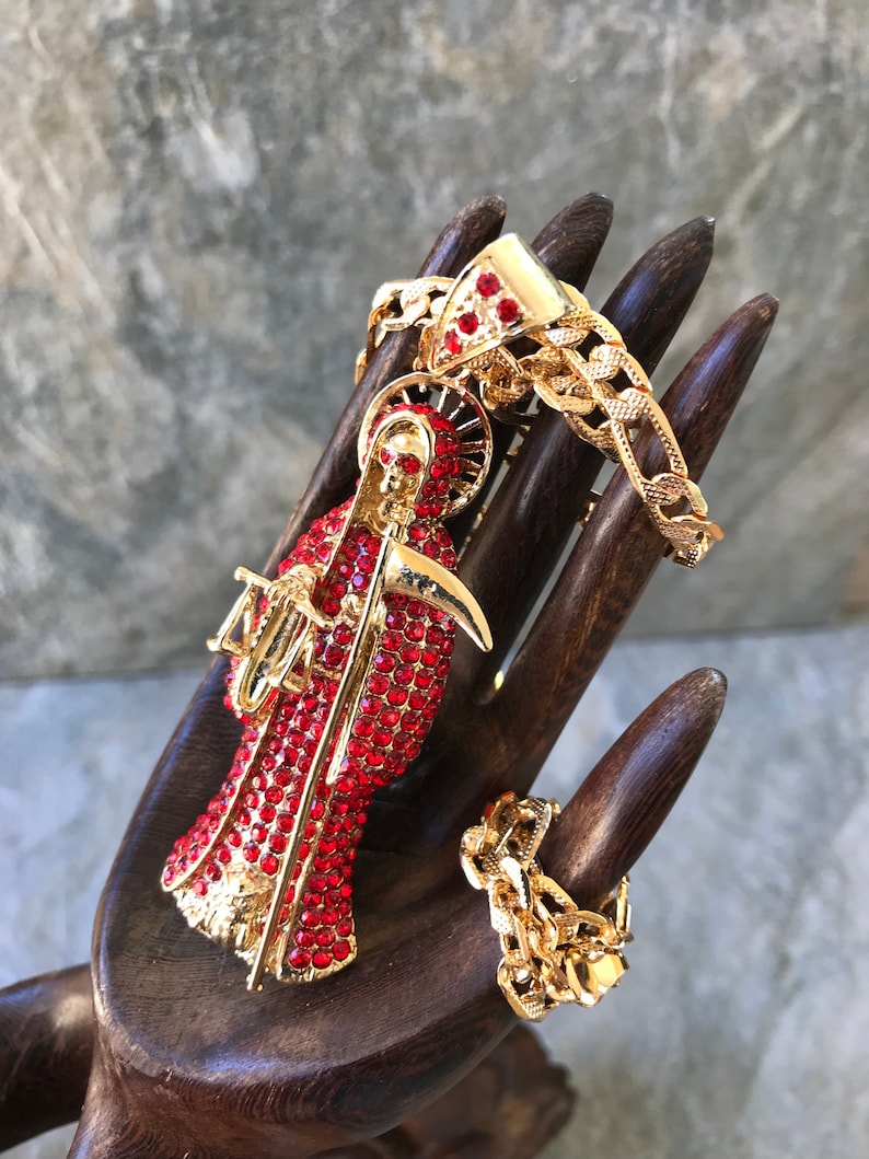 Red Holy Death Pendant & Necklace Gold Filled Santa Muerte Rojo Y ...