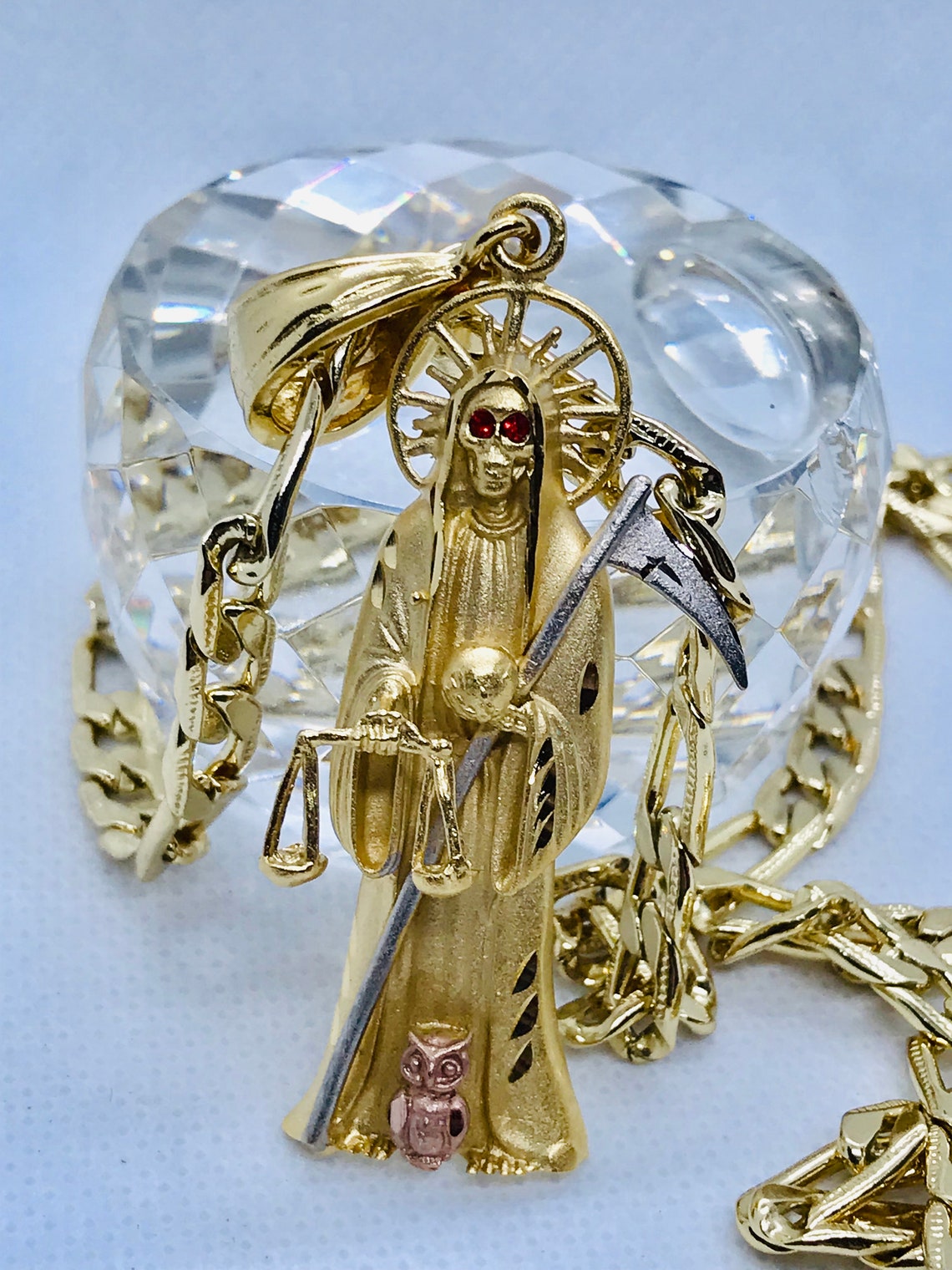 Santa Muerte 14k Gold Filled Matte Grim Reaper Pendant & Chain - Etsy