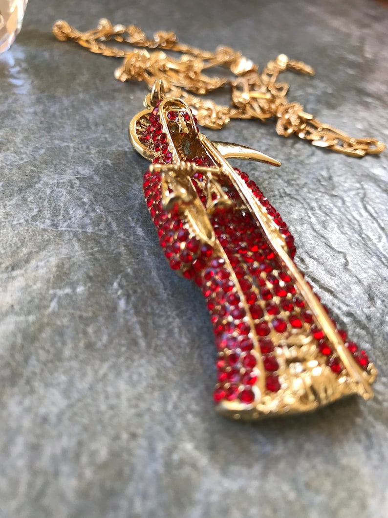 Red Holy Death Pendant & Necklace gold filled Santa Muerte | Etsy