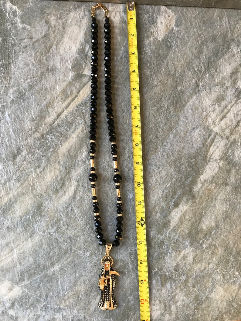 Handmade Holy Death Black Pendant Necklace Collar Santa Muerte Negro ...