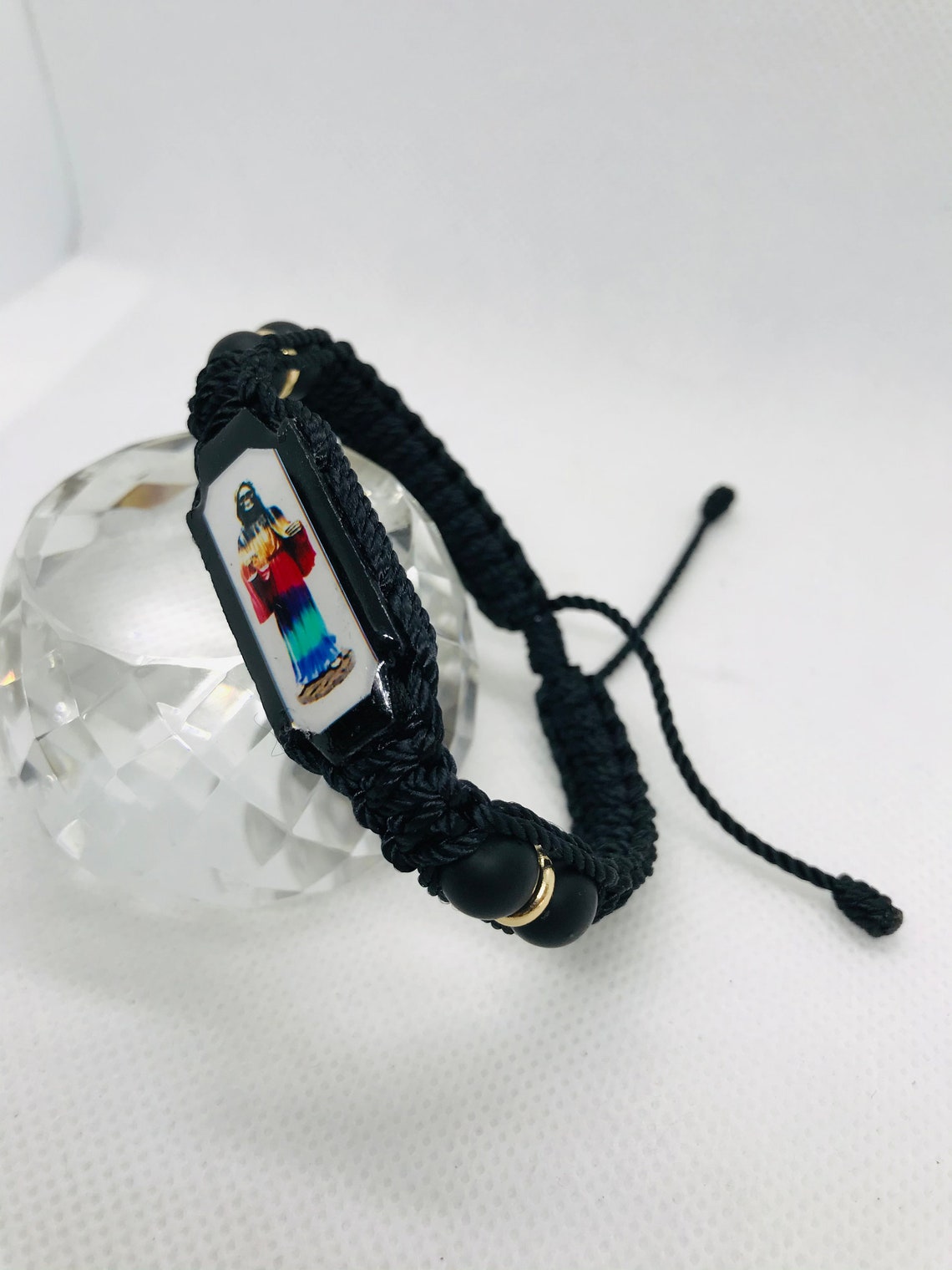 Hand Made Holy Death Black Bracelet Santa Muerte 7 Potencias Pulsera ...