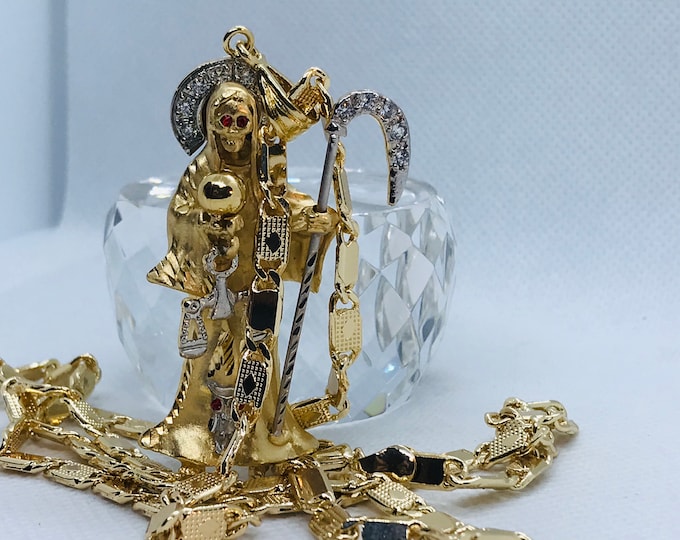Santa Muerte 5X Layered Gold Filled 3D Pendant Holy Death and Chain 4mm ...