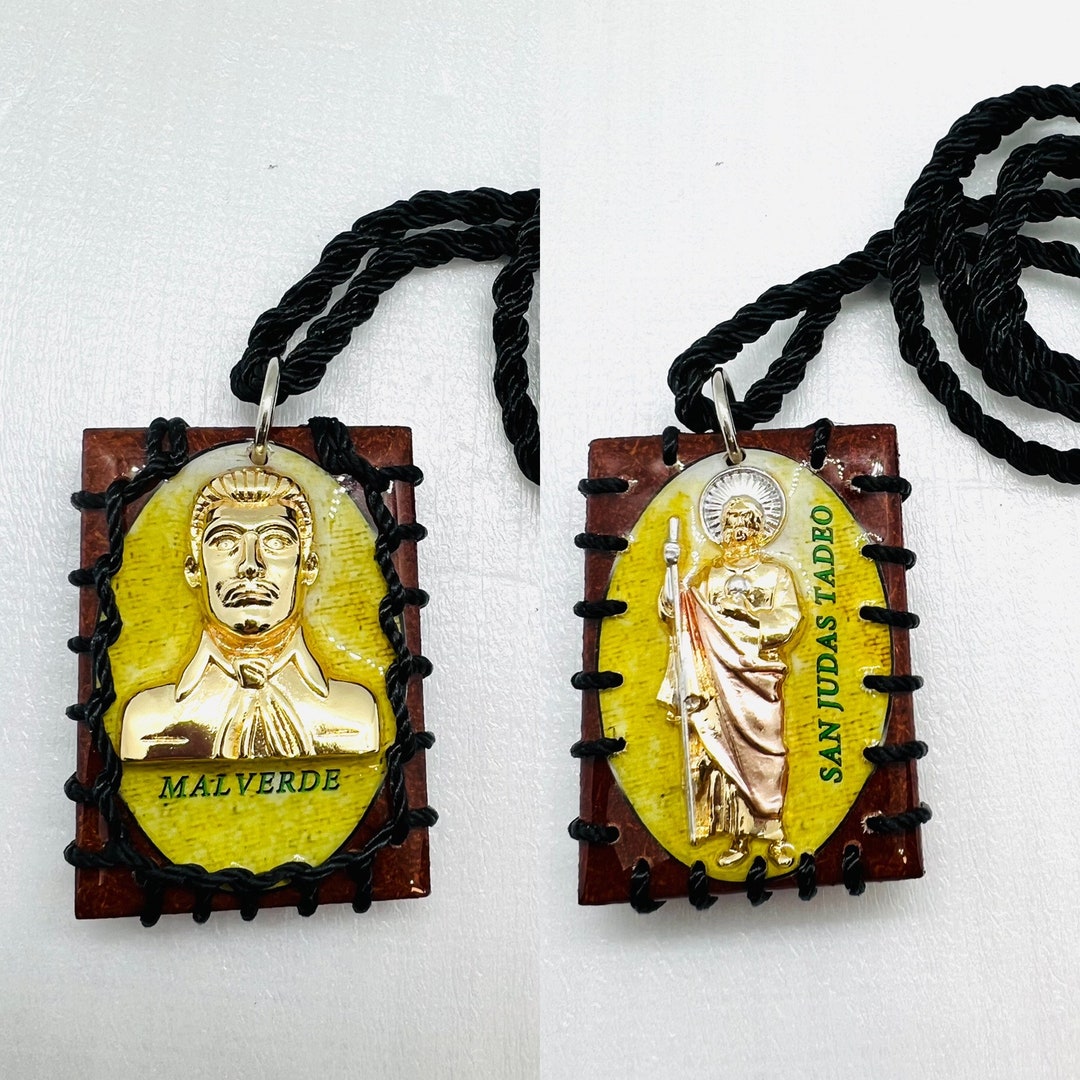 Escapulario 2 En 1 Jesus Malverde/san Judas Tadeo En Medalla De Oro ...