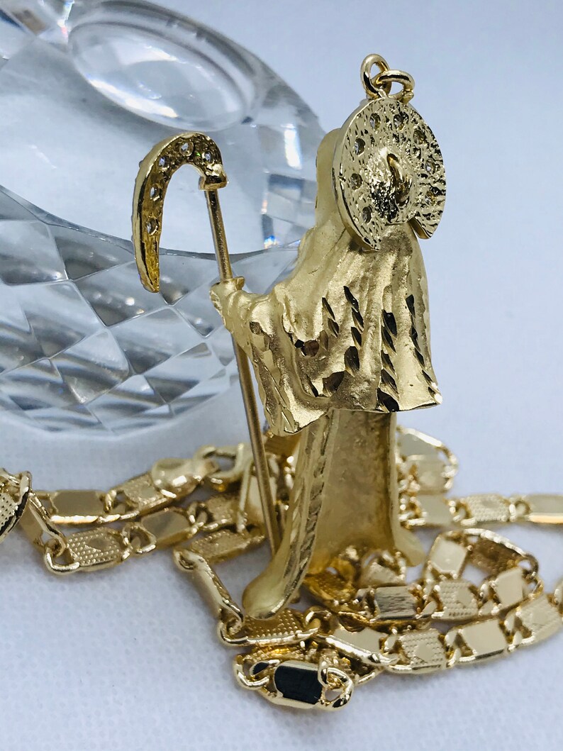 Santa Muerte 5X Layered Gold Filled 3D Pendant Holy Death and Chain 4mm ...