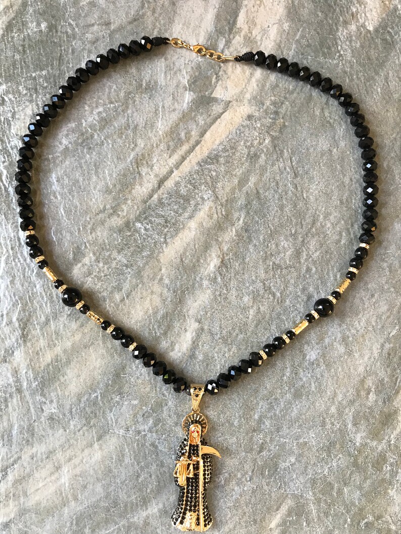 Handmade Holy Death Black Pendant Necklace Collar Santa Muerte Negro ...