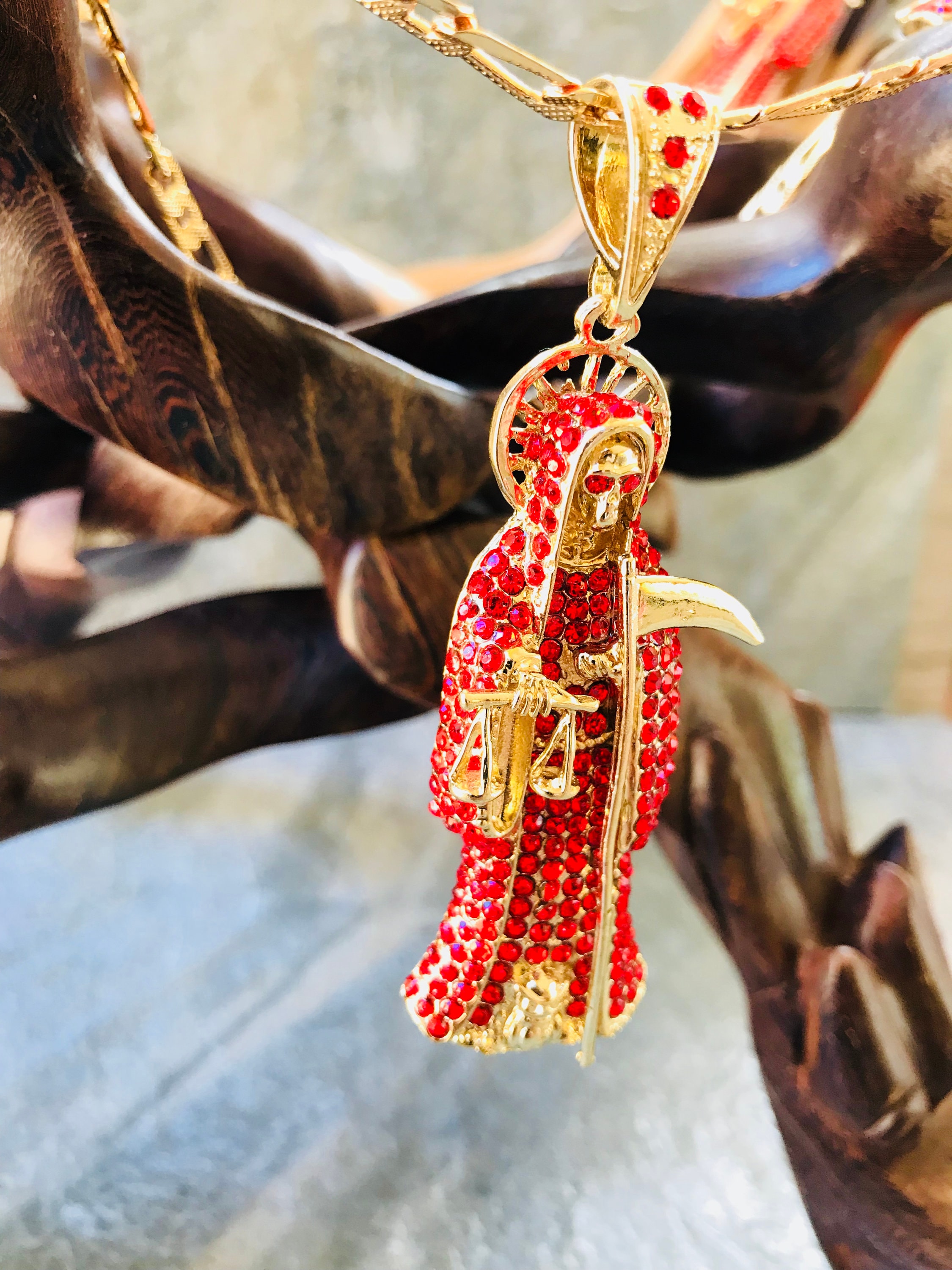 Red Holy Death Pendant & Necklace Gold Filled Santa Muerte Rojo Y ...