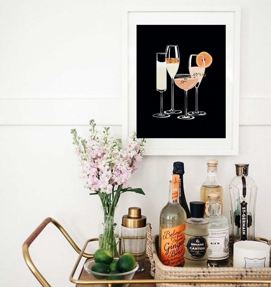 Bar Cart Art, Champagne Art, Cute Wall Art, Digital Print, Printable ...