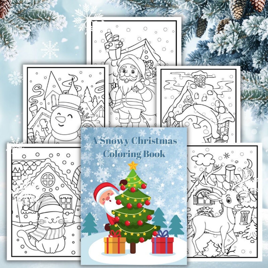 A Snowy Christmas Printable Coloring Book, Coloring Pages for Kids ...