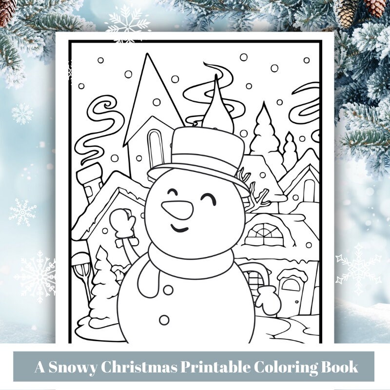 A Snowy Christmas Printable Coloring Book, Coloring Pages for Kids ...