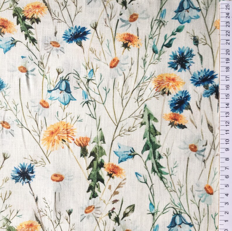 Premium 100% Linen Fabric/floral Linen Fabric/painted Flowers - Etsy