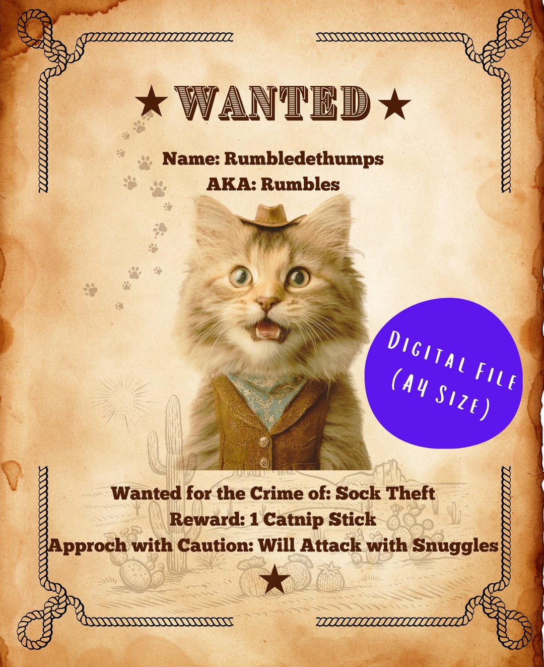Personalized Pet “wanted” Art | Custom Western Portrait | Funny Pet ...