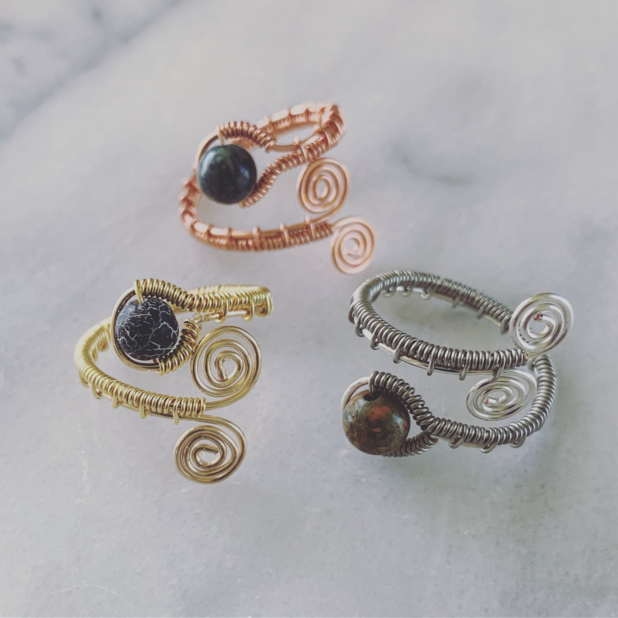Swirl Gemstone Adjustable Rings Customizable Rings Custom - Etsy