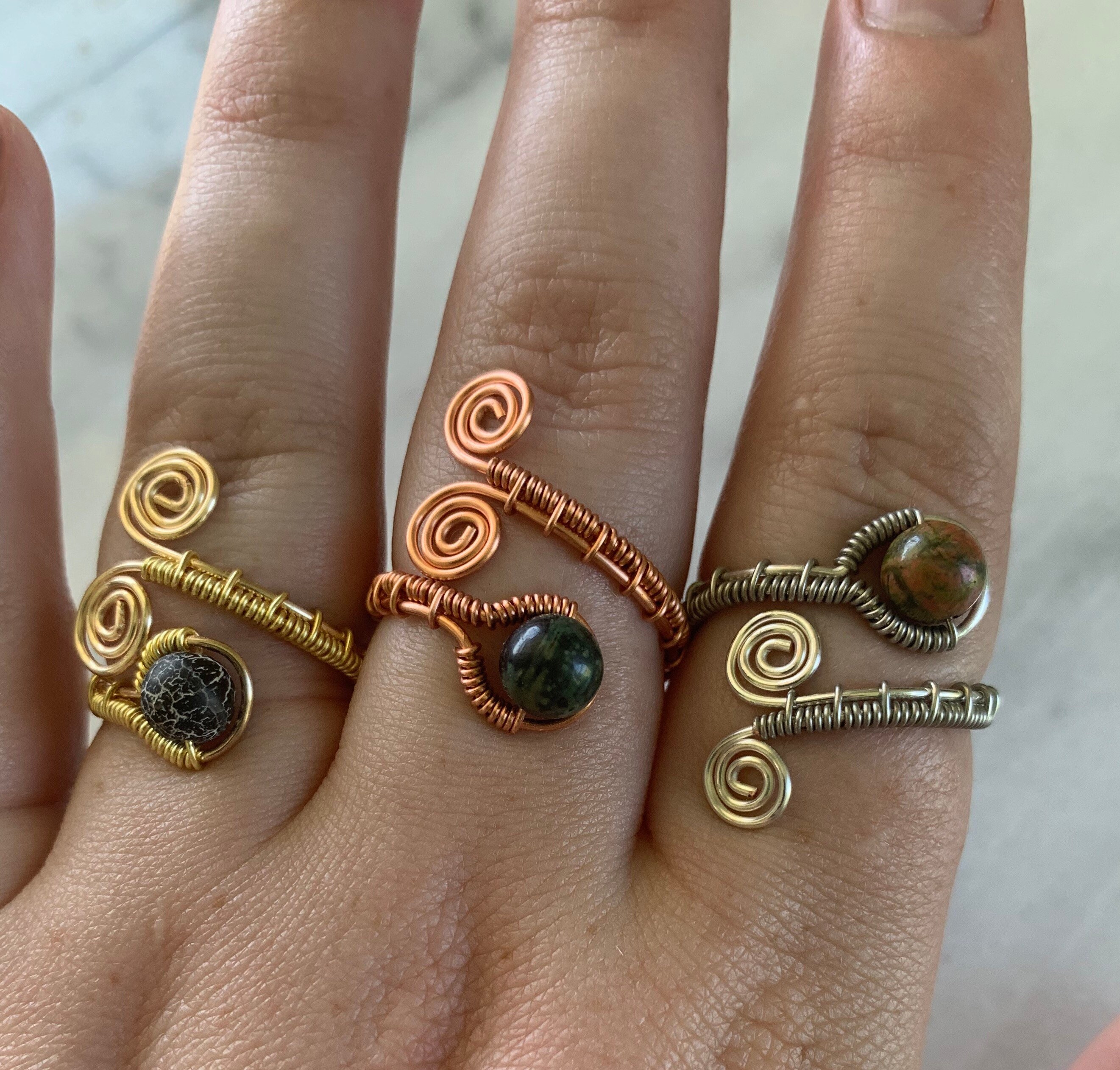 Swirl Gemstone Adjustable Rings Customizable Rings Custom - Etsy