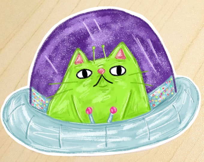 Alien Cat Sticker - UFO Cat Sticker - Waterproof Cat Sticker - Outer ...