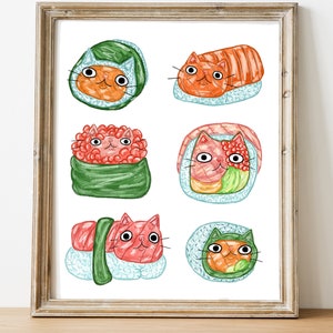 Sushi Cat Print - Cat Sushi Art - Sushi Art Print - Sushi Kitchen Decor ...