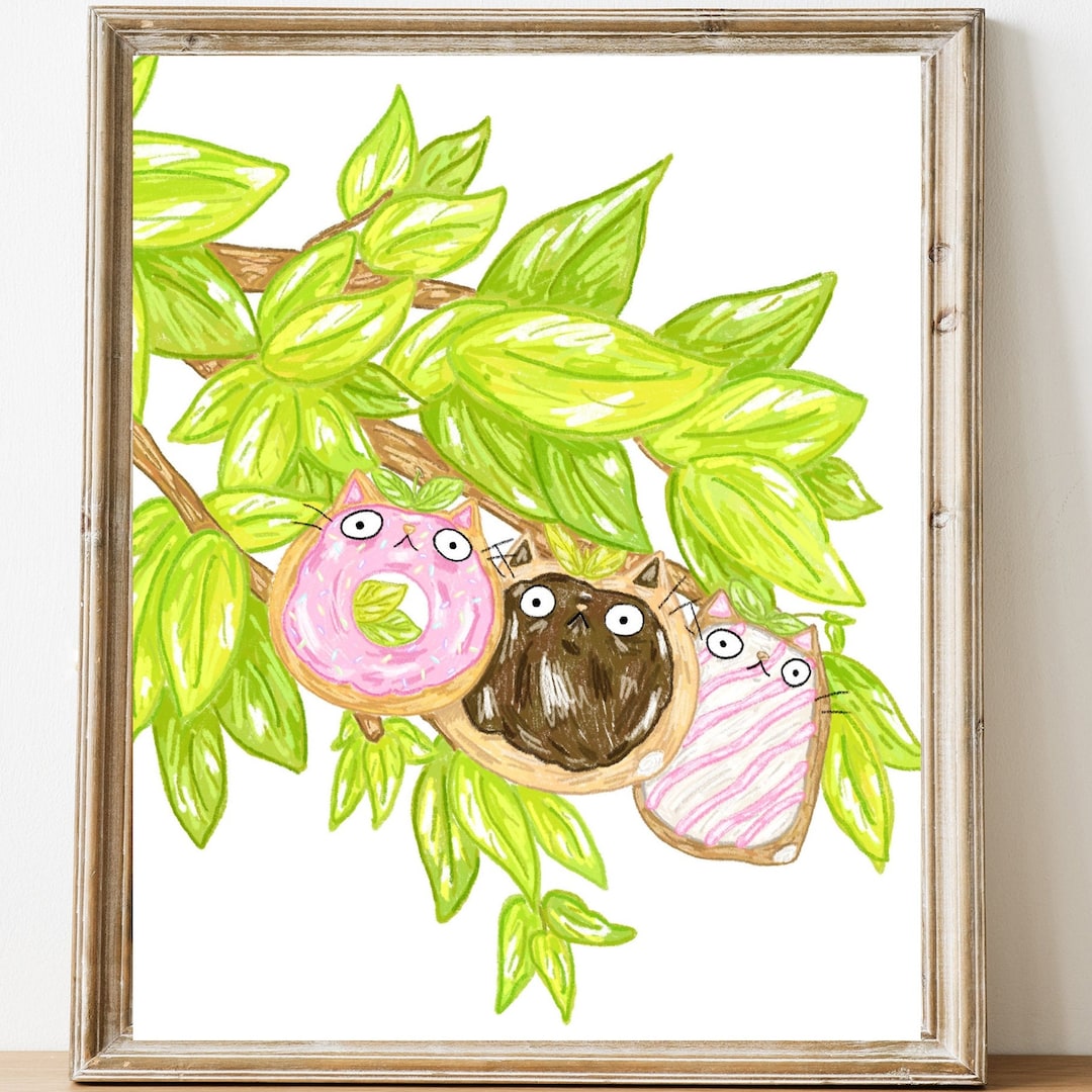 Donut Tree Cat Art Print -8X10 Painting - Etsy