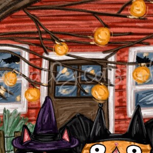 Halloween Cat Art- Trick or Treating Art - Halloween Print - Witch Art ...
