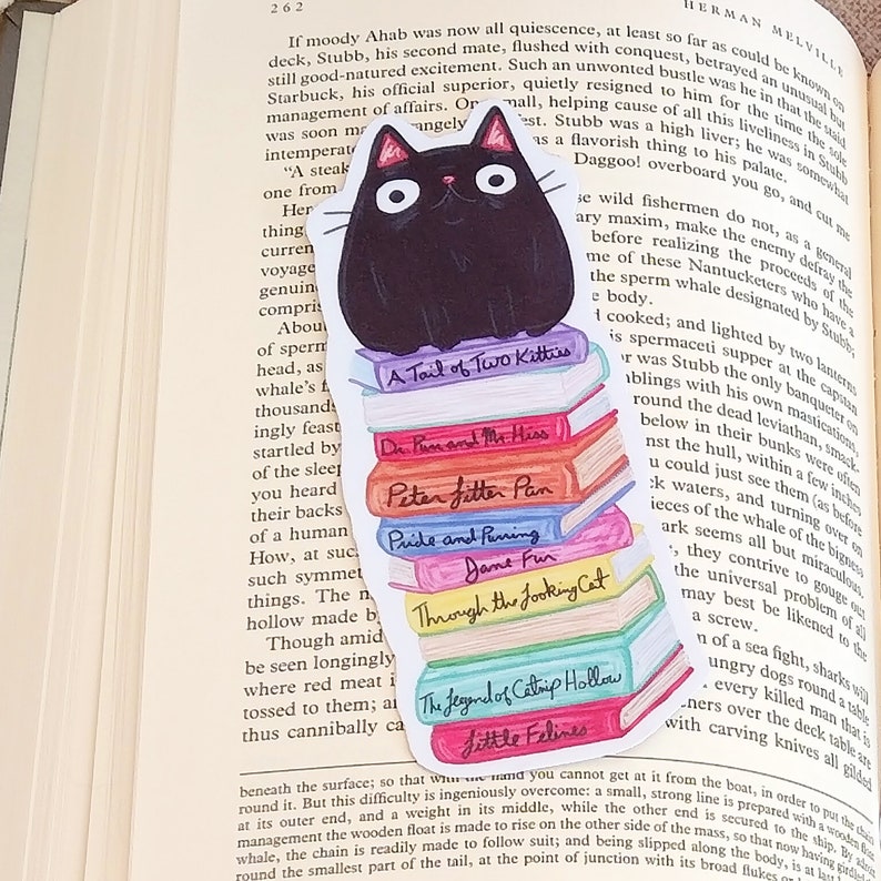 Black Cat Book Stack Bookmark Cat Themed Classic Book Titles - Etsy