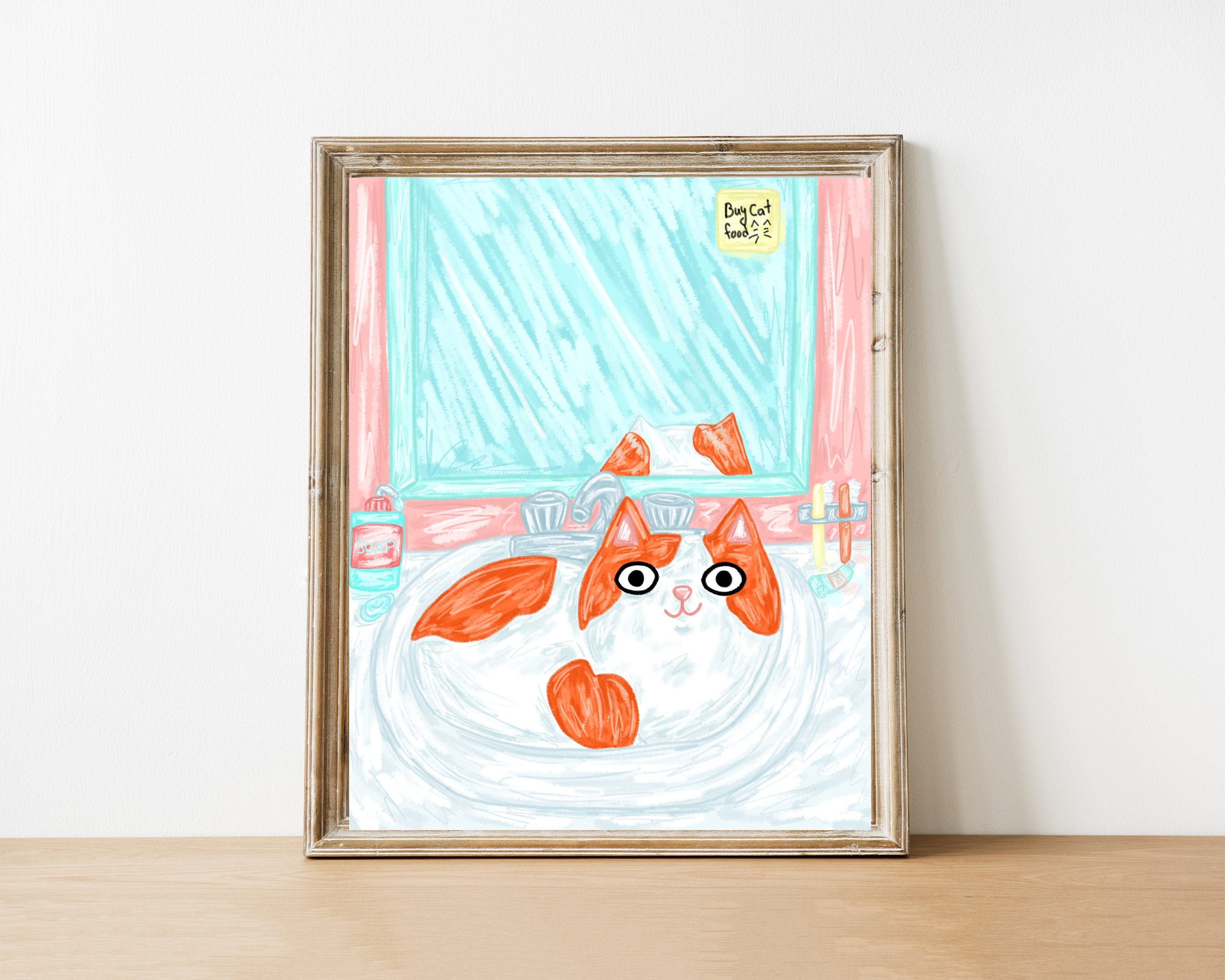Cat wall art / Cat illustration / Cat print / Cat in a sink / | Etsy