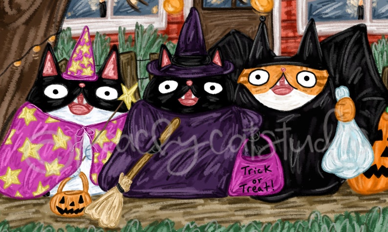 Halloween Cat Art Trick or Treating Art Halloween Print - Etsy