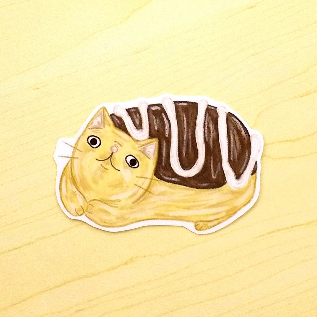 Eclair Cat Sticker - Pastry Cat Sticker - Donut Cat Sticker - Kawaii ...