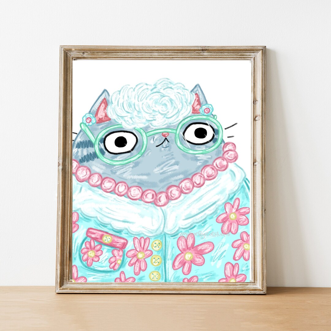 Old Lady Cat Print - Grandma Cat Art - Cat Art - Grandma Portrait ...