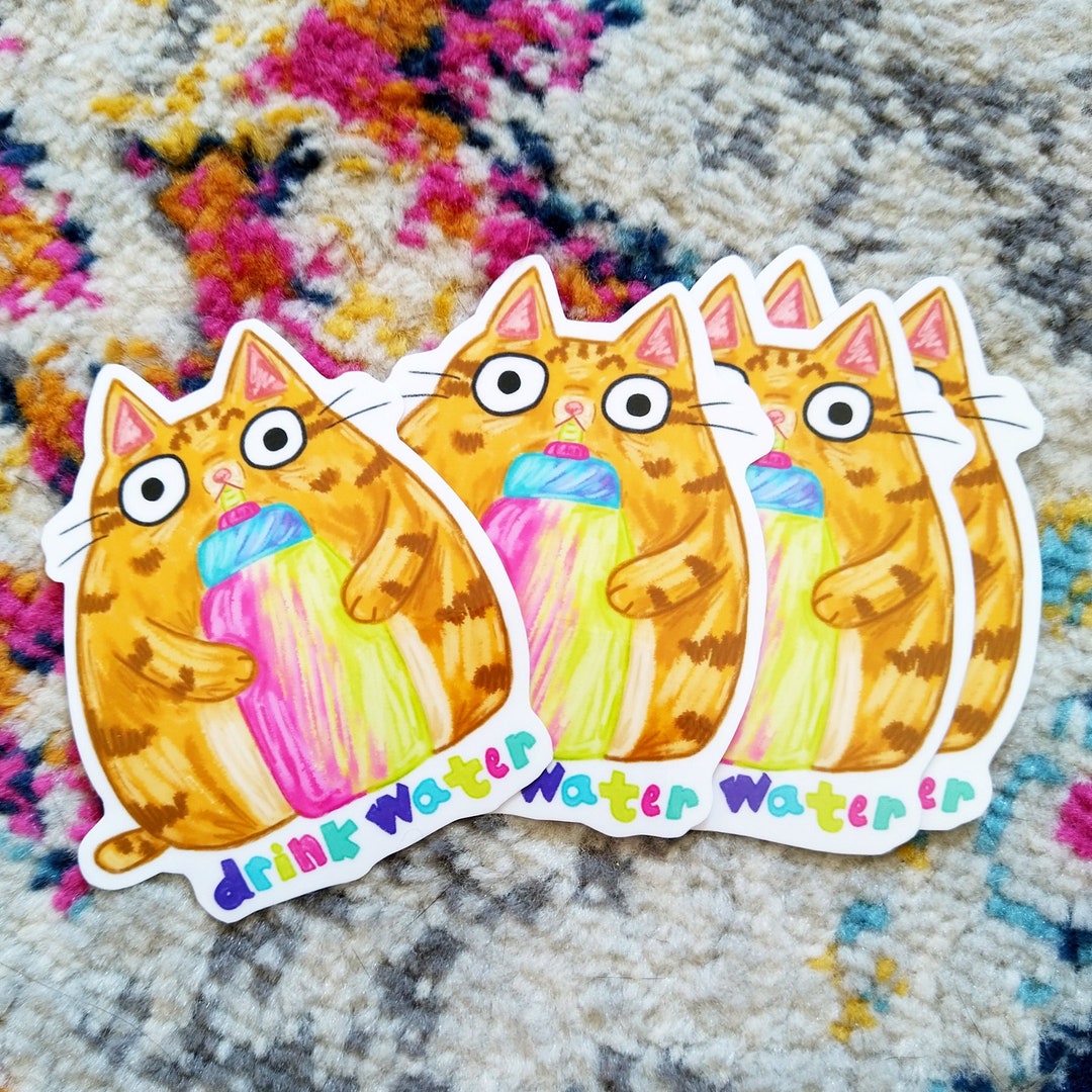 Cute Kawaii Cat Sticker, Chonky Orange Tabby Cat Sticker, Bugged Out ...
